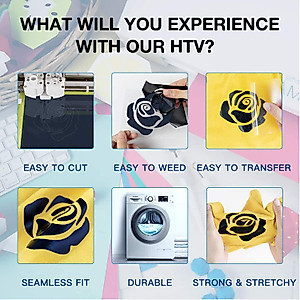 HTVRONT HTV Vinyl Rolls Heat Transfer Vinyl - 12" x 8ft Black HTV Vinyl for Shirts, Iron on Vinyl for All Cutting Machine - Easy to Cut & Weed for Heat Vinyl Design (Black)