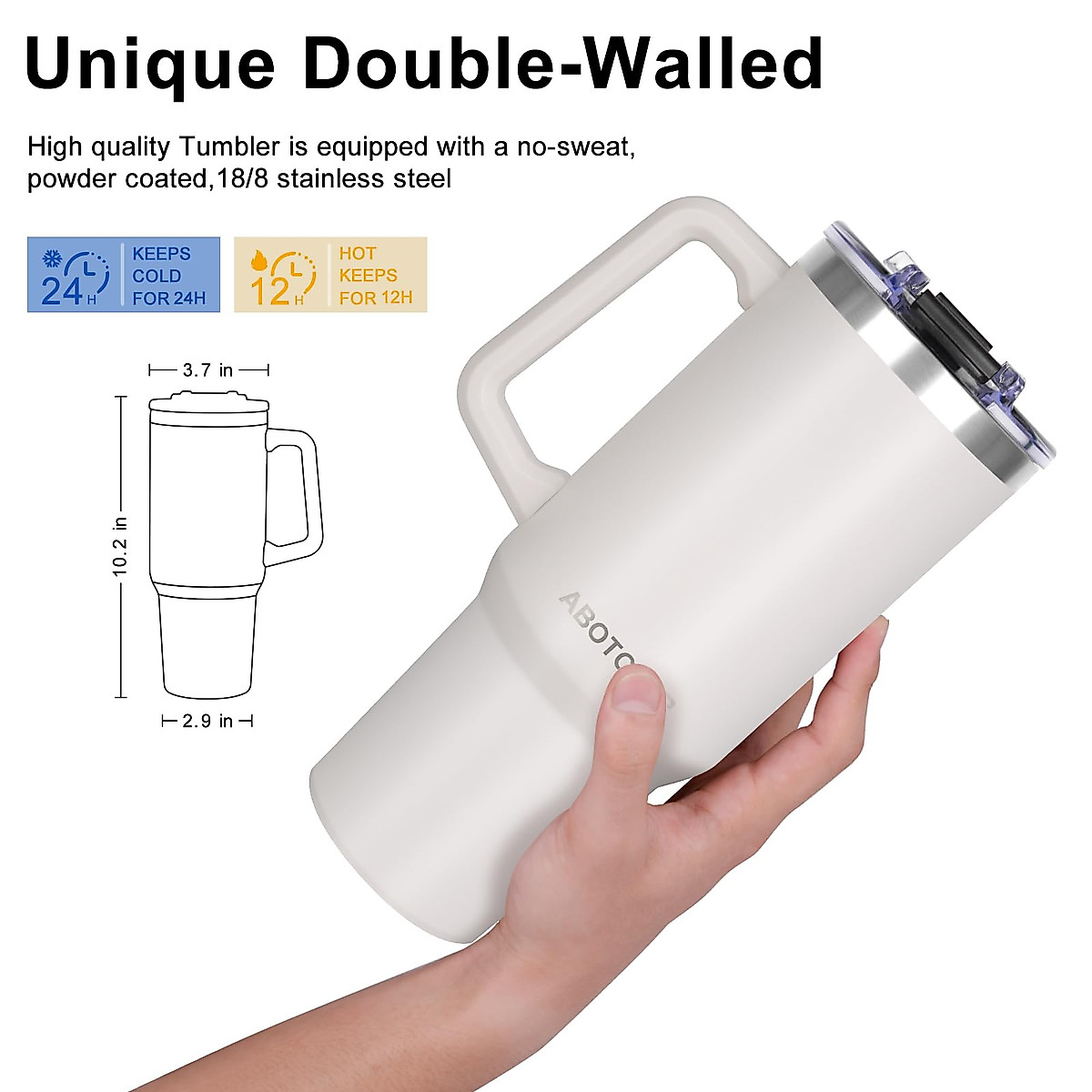 ABOTOCUP 40 oz Tumbler with Handle and Straw, Insulated Tumbler Water Bottle with 2-in-1 Straw and Sip Lid, Travel Coffee Mug Fits in Car Cup Holder, 1 Leak Proof Lid, Keep Cold 24h & Hot 12h