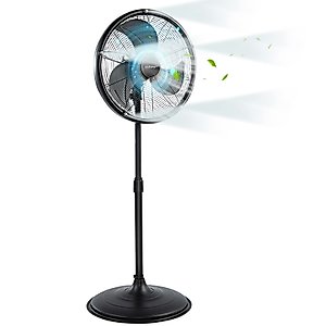COSTWAY Outdoor Misting Fan, 20-Inch Pedestal Fan with Adjustable Height, 3 Speeds, 90° Oscillation, Rustproof Steel Frame and 6.5 FT Water Inlet Pipe, Oscillating Fan for Cooling Outdoor Spaces