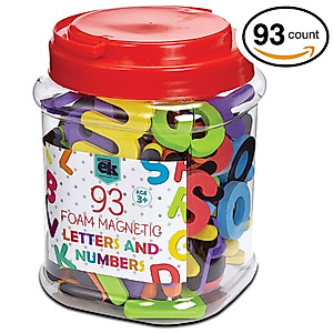 Magnetic Foam Letters and Numbers Premium Quality ABC, 93 Foam Alphabet Magnets | Educational Toy for Preschool Learning, Spelling, Counting in Canister