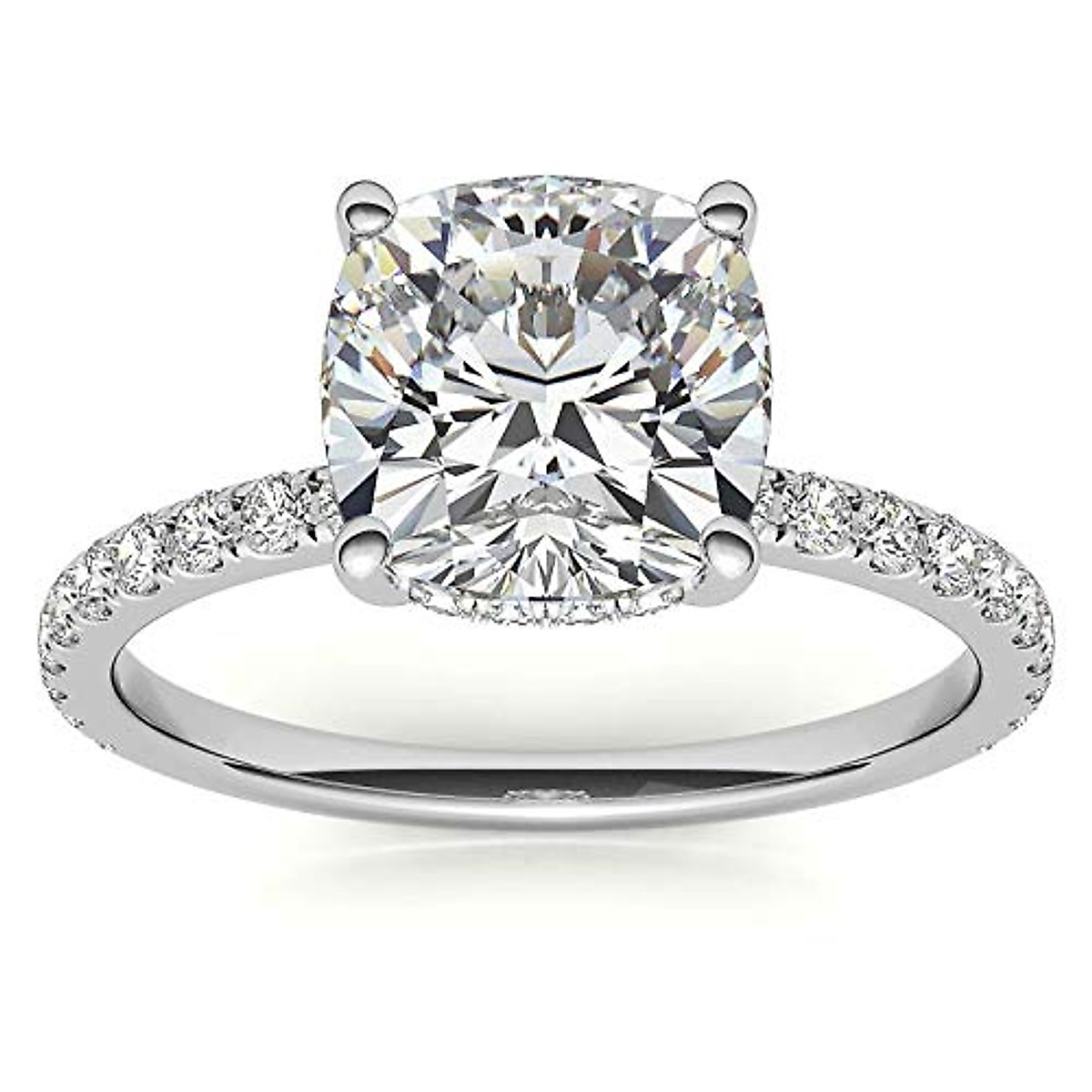 10K Solid White Gold Handmade Engagement Rings, 3 CT Cushion Cut Moissanite Diamond Solitaire Bridal/Wedding Ring for Women/Her, Minimalist Ring Anniversary Ring For Gifts (5.5)