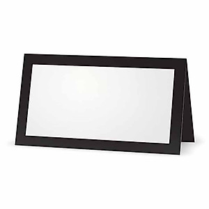 Black Place Cards - Flat or Tent - 10 or 50 Pack - White Blank Front with Solid Color Border - Placement Table Name Seating Stationery Party Supplies - Occasion or Dinner Event (10, Tent Style)