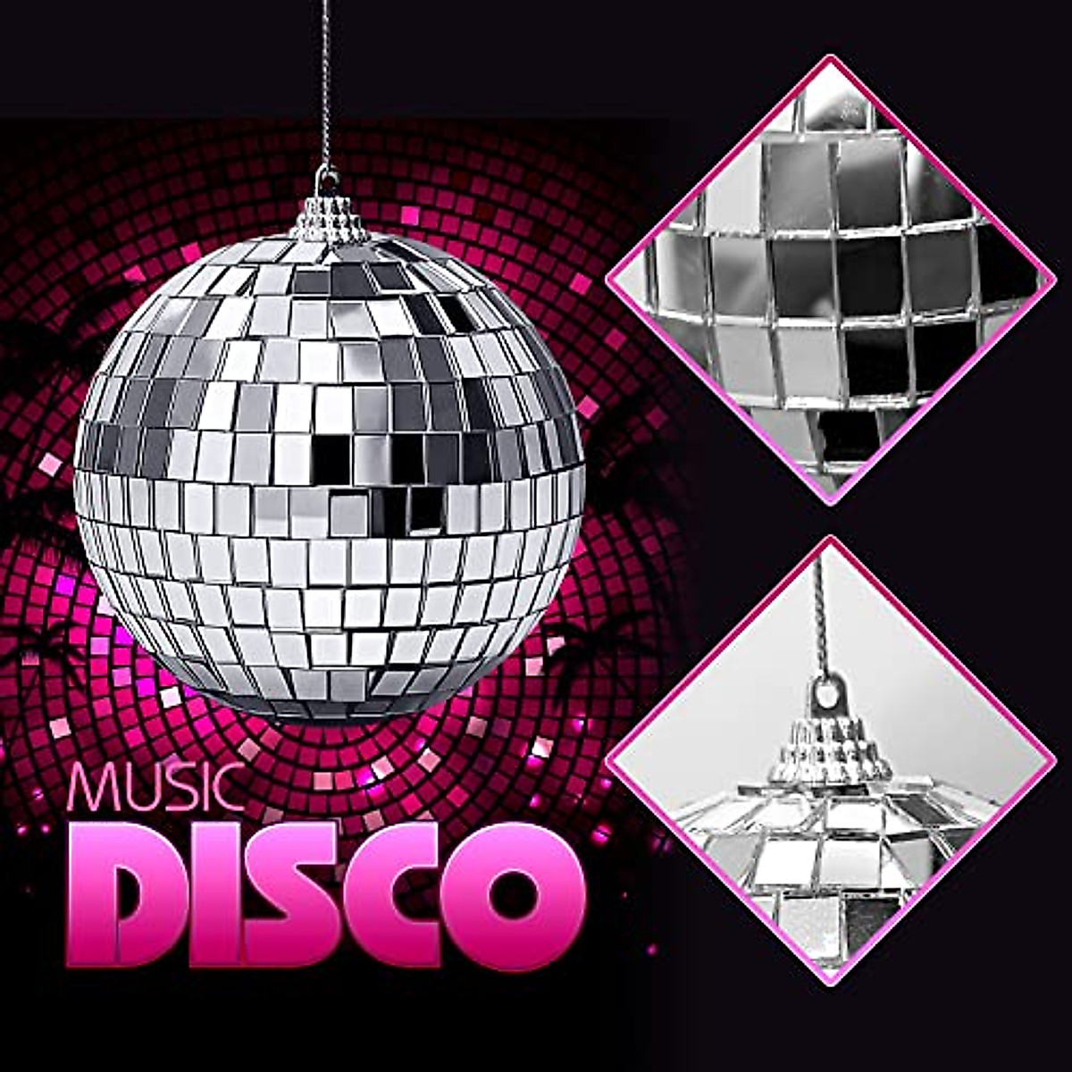 30PCs Hanging Mirror Disco Ball Ornaments Silver Disco Balls Decoration Ball Cake Decoration 70s Disco Party Disco Ball with Rope