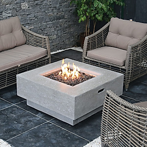 Elementi Outdoor Fire Table Natural Gas Fire Pit Backyard Fireplace Patio Fire Bowl 45,000BTU Output, Square Firepit with 13.2lbs Lava Rocks,Tank Cover for Fire Bowl Available, Manhattan Series