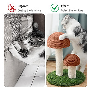 BNOSDM Mushroom Cat Scratching Post, Cat Scratcher with 2 Sisal Poles 12 Pcs Cat Toys and Hanging Ball, Pet Interactive Toy Scratch Post for Indoor Kitten Kitty Small Cats (Coffee)