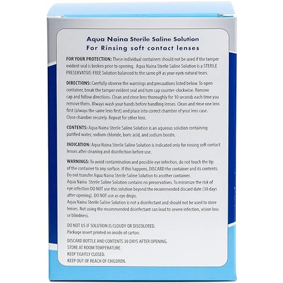 Aqua Naina (12 x 4Fl Oz) - Preservative Free Sterile Saline Solution - Unisol 4 Replacement - for Rinsing Soft and Hard Contact Lenses