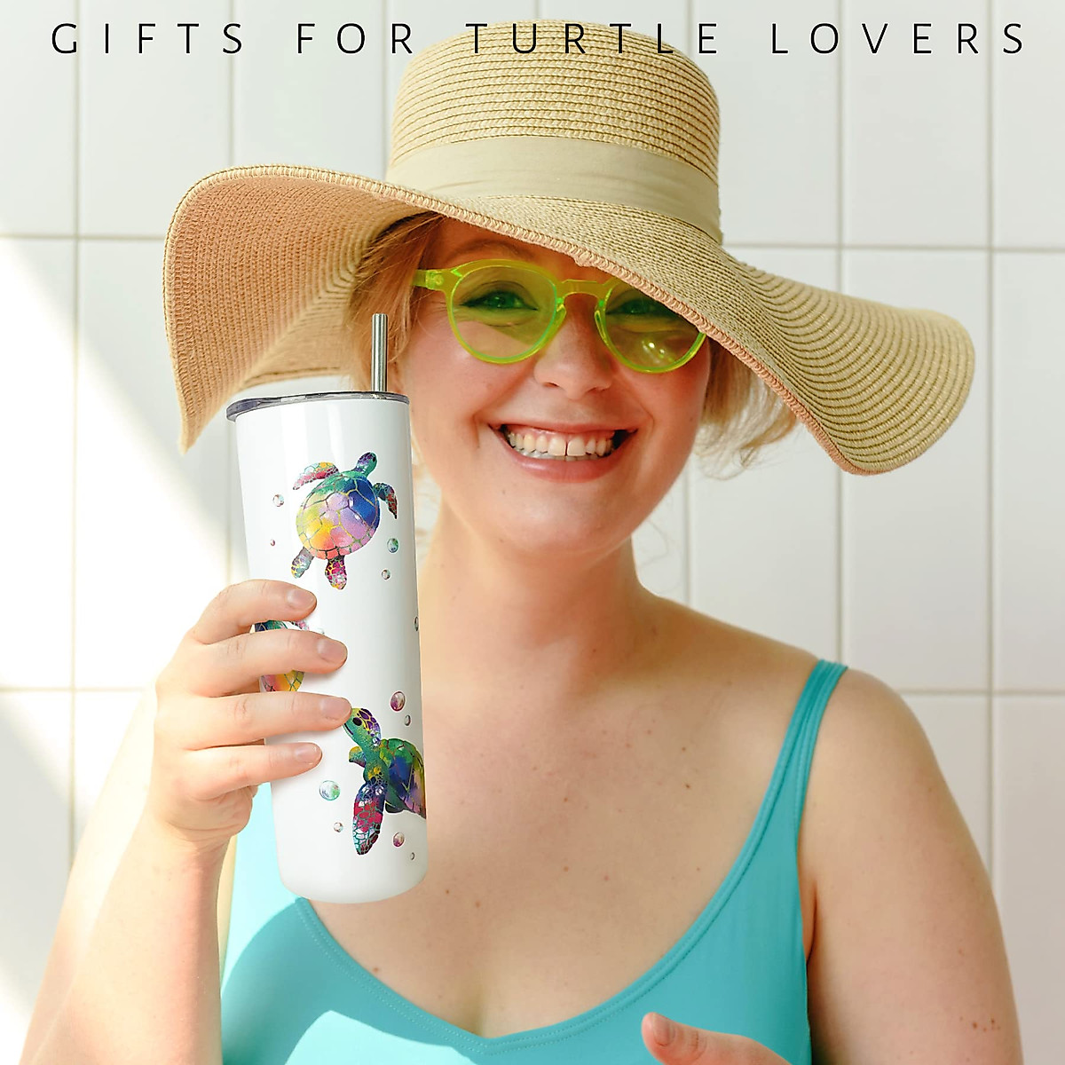Mofvugz Sea Turtle Gifts - 20 Oz Double Wall Vacuum Insulated Stainless Steel Tumbler with Lid and Straw - Watercolor Ocean Turtle Cup, Travel Coffee Mug
