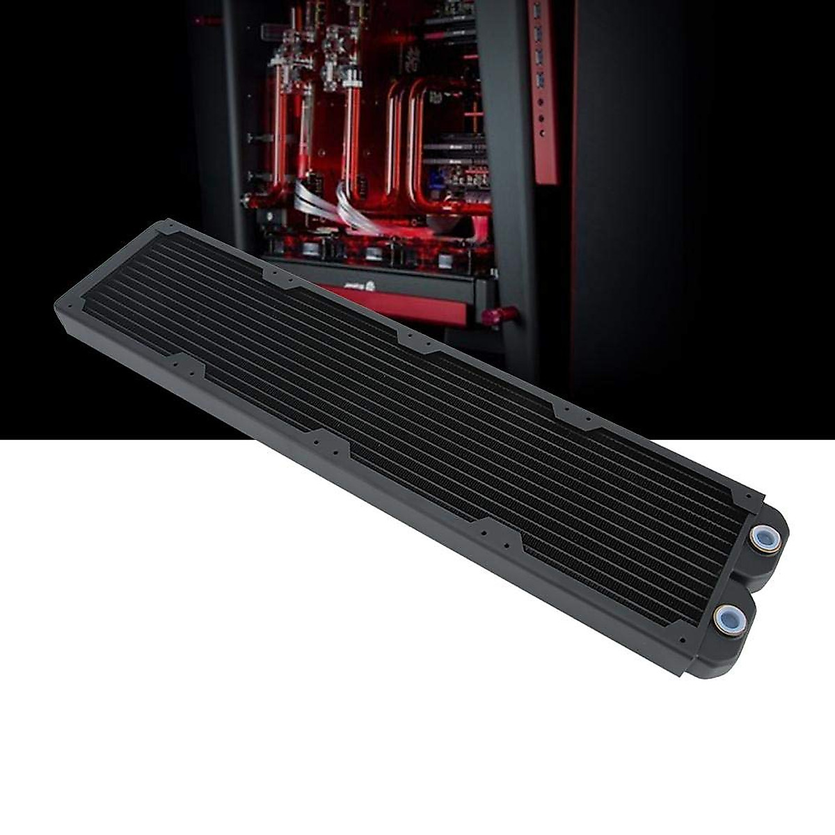Copper Radiator 480mm, Water Cooling Radiator, 14 Tubes Heat Exchanger CPU Heatsink Cooler Fast Heat Dissipation for PC Computer - Black