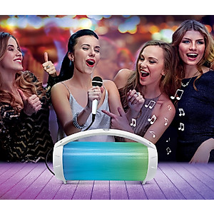 LEXIBOOK BTP585Z iParty-Portable Bluetooth Speaker with Microphone, Stereo, Light Effects, Karaoke, Wireless, FM Radio, USB, SD Card, Rechargeable Battery, White