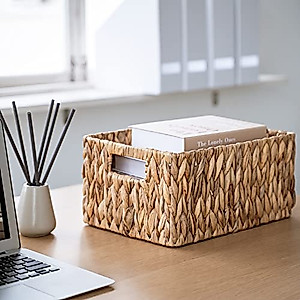 FairyHaus Wicker Baskets 15x11x7" & 13.4x9.5x6.5", 2 Pack Handmade Big Wicker Storage Basket with Handles, Natural Water Hyacinth Wicker Baskets for Storage Shelves Organizing, Rectangle Wicker Basket