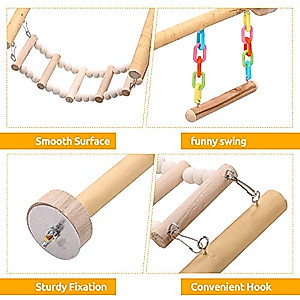 SAWMONG Bird Playground Parrot Stand Birdcage Playstand Pet Play Climb Gym Parakeet Cage Decor Budgie Perch Stand with Ladder and Swing Bird Chew Toys Wooden Perch for Conure Cockatiel Finch