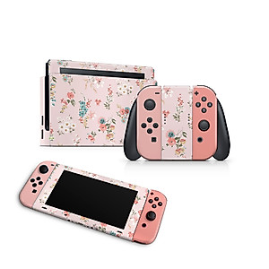 ZOOMHITSKINS Compatible with Switch Skin Cover Spring Flower Pink Vintage Fancy Daisy Pastel Vinyl Decal Sticker Wrap, Made in The USA