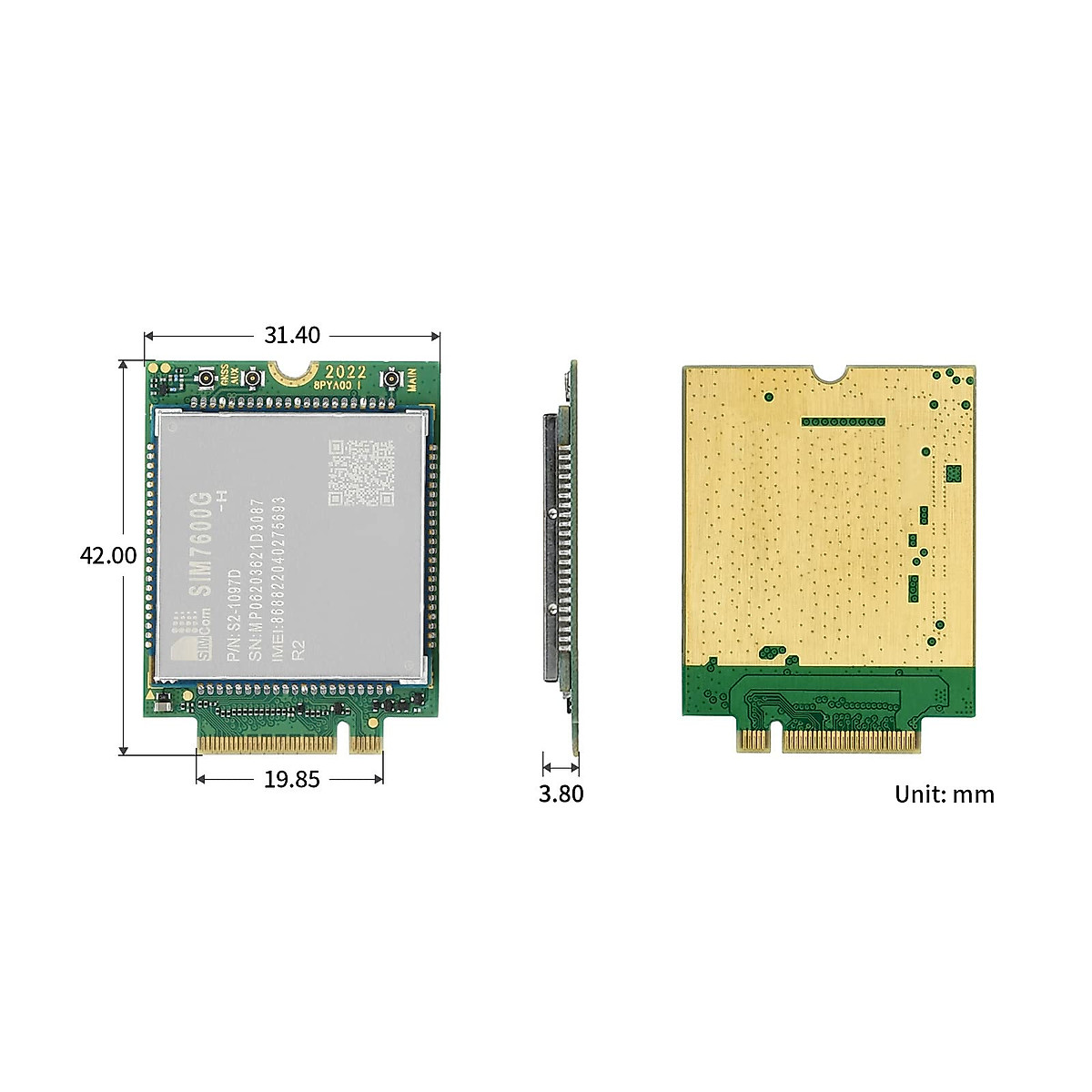 Waveshare SIM7600G-H-M.2 SIMCom Original 4G LTE Cat-4 Module Global Coverage with GNSS Support M.2 B Key Connector LTE-TDD LTE-FDD HSPA+ GSM GPRS Edge