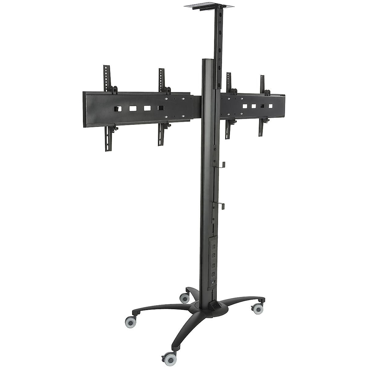 Displays2go Mobile TV Stand with Travel Case, Steel, Aluminum, MDF, EVA Form – Black (LPGPWBC2S)