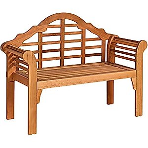 Giantex Outdoor Wood Bench, 4 Ft Foldable Eucalyptus Garden Bench, Two Person Loveseat Chair Solid with Curved Backrest and Armrest Ideal for Patio, Porch or Balcony (Teak)