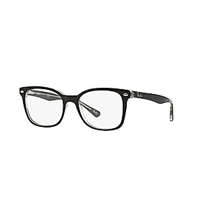 Ray-Ban RX5285 Square Prescription Eyeglass Frames, Black On Transparent/Demo Lens, 53 mm