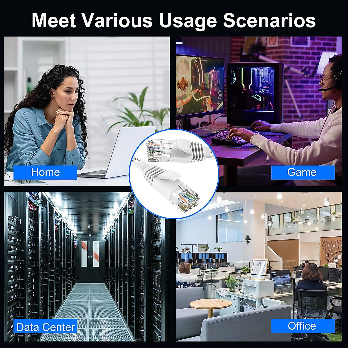 Cat 6 Ethernet Cable 1ft (6 Pack) (at a Cat5e Price but Higher Bandwidth) Flat Internet Network Cable - Cat6 Ethernet Patch Cable Short - White Cat6 Computer Cable with Snagless RJ45 Connectors