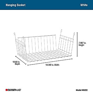 ClosetMaid Wire Hanging Shelf Basket for Storage, Organization in Closet or Pantry, No Assembly or Installation, Durable, White