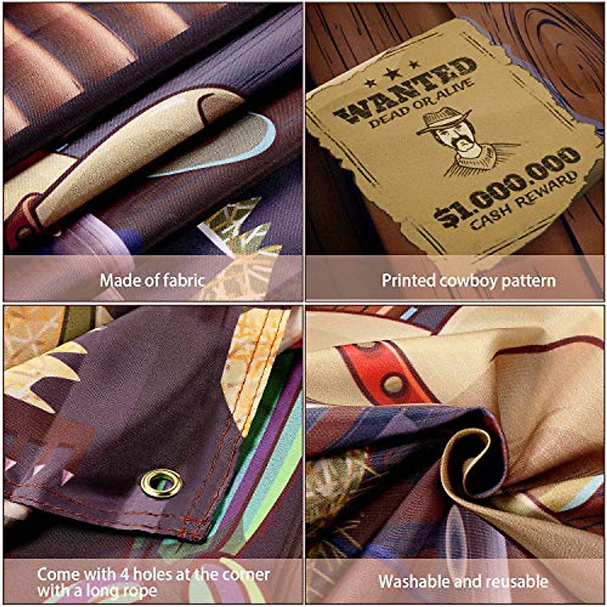 Western Party Supplies, Large Fabric Saloon YeeHaw Western Scene Setters for Western Themed , Wooden House Barn Banner Cowboy Decoration Photo Booth Backdrop Background (Wild West)