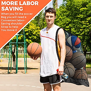 Extra Large Sports Ball Bag, Mesh Soccer Team Balls Bag, Drawstring Sport Equipment Storage Bag for Basketball, Beach Cloth and Swimming Gears with Adjustable Shoulder Strap & Front Pocket(30” x 40”)