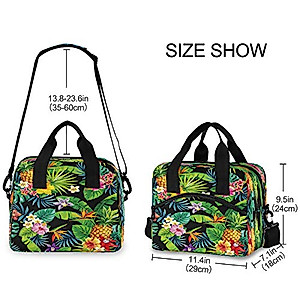 UOYO Lunch Bag Hawaii Palm Leaves Floral Lunchbox Organizer Insulated Waterproof Men Women Tote Cooler Handbag Adjustable Shoulder Strap for kids Girls Boys School Office Picnic
