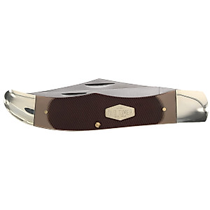 Old Timer 25OT Folding Hunter 9.3in Traditional Folding Pocket Knife with 2 High Carbon SS Blades, Ergonomic Sawcut Handle, and Leather Belt Sheath for EDC, Hunting, Camping, Whittling, and Outdoors