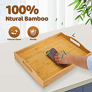 Moretoes 2pcs Bed Tray Table for Eating, Bamboo Breakfast Food Tray with Foldable Legs and Handles Serving for Bed Breakfast Eating Sofa Laptop Desk Snack Tray