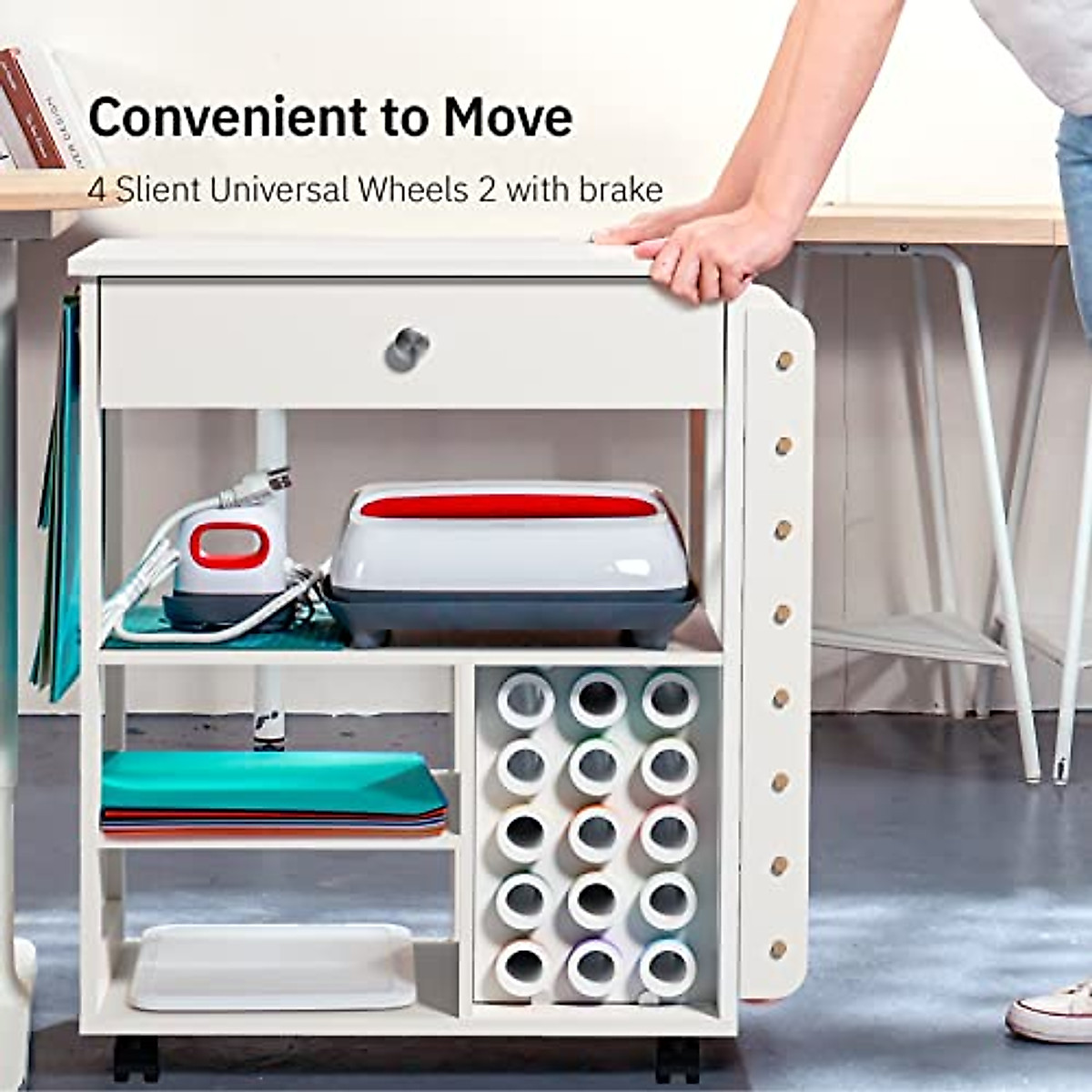 Crafit Organization and Storage Cart Compatible with Cricut Machine, Rolling Craft Storage Organizer with Vinyl Roll Holder, Crafting Cabinet Table Workstation for Craft Room Home - Patent Protected