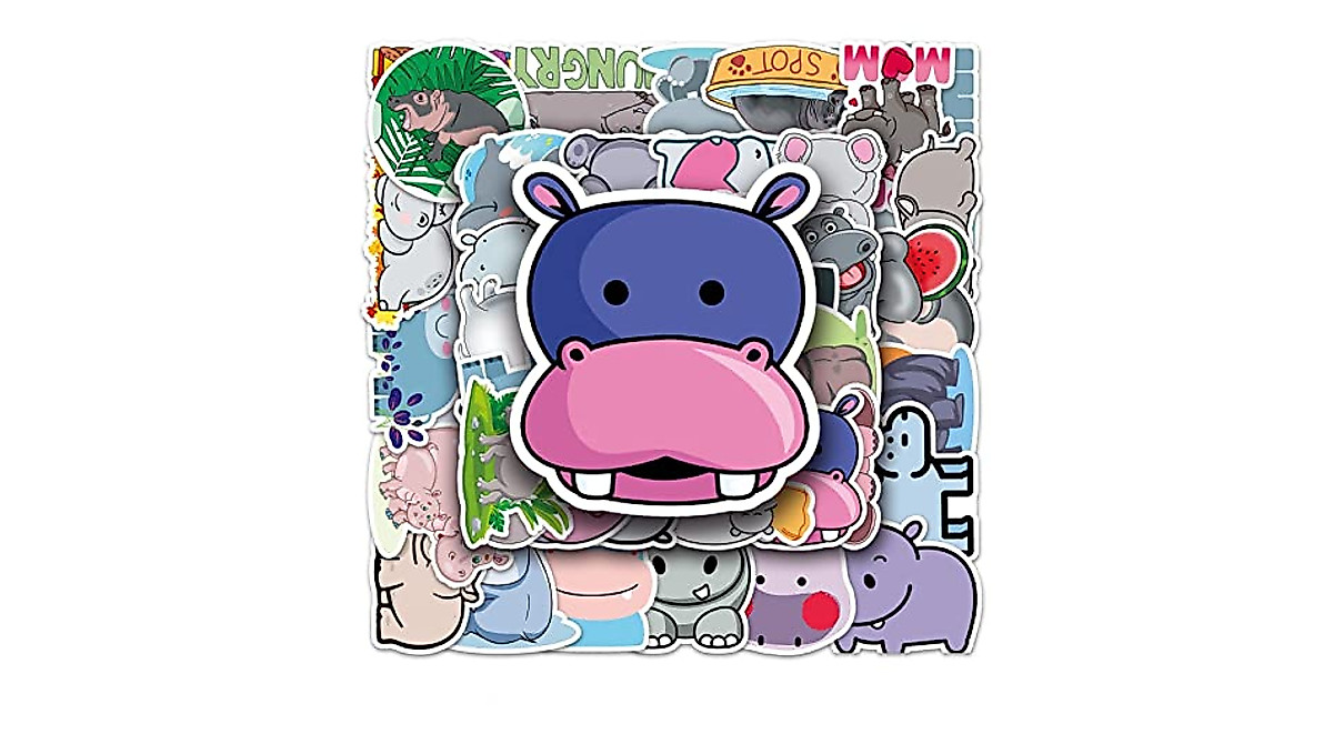 50 PCS Cute Hippo Vinyl Stickers for Water Bottles & More | Fun Kids Gift