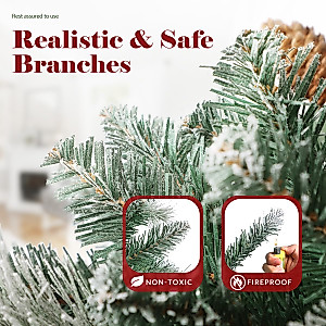 OasisCraft 6.5ft Pre-lit Snowy Aspen Spruce Christmas Tree, Full Flocked Christmas Tree with Lights, Metal Stand, for Home Office Party Decoration