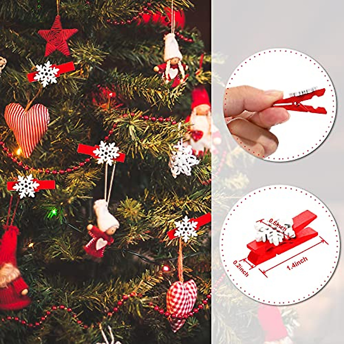 80 Pieces Snowflake Wood Clothespins Christmas Red Wood Clips Cute Wooden Clothes Pins with 32.8 Ft Rope Wood Laundry Peg Pins with Spring for Christmas Cloth DIY Crafts Bathroom Laundry Room Decor