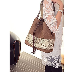 Hiigoo Printing Canvas Shoulder Bag Retro Casual Handbags Messenger Bags (Brown)