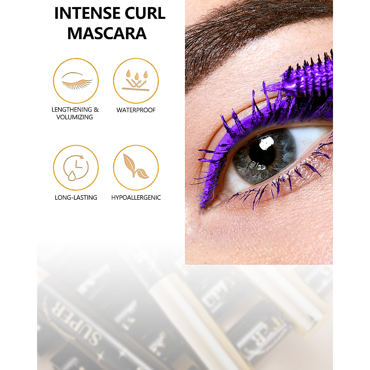 Dark Light Purple Mascara Volume and Length-2PCS Waterproof Voluminous Tubing Colored Mascara for Eyelashes,Lengthening Curling Liquid Lash Extensions Colorful mascara, Christmas Makeup Gift for Women