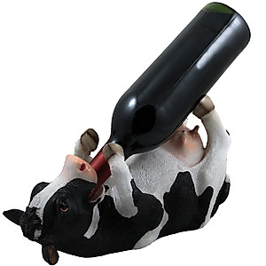 Drinking Cow Wine Bottle Holder Statue in Country Farm Kitchen Bar Decor Wine Stands & Racks and Decorative Animal Sculpture Gifts for Farmers