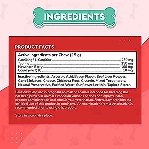 Wonder Paws Cardio Support for Dogs – Cardiovascular Chews Heart Health, Circulation, Energy & Weight Management - with L-Carnitine, Hawthorn Berry, Coenzyme Q10 & Taurine for Dogs – 90 Soft Chews