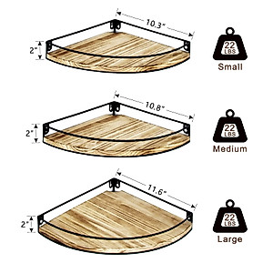 Oxendon Corner Floating Shelves, Corner Wall Shelf with Cable Hole Wall Corner Shelf Wall Mounted Wood Corner Shelves for Wall, Rustic Brown Set of 3