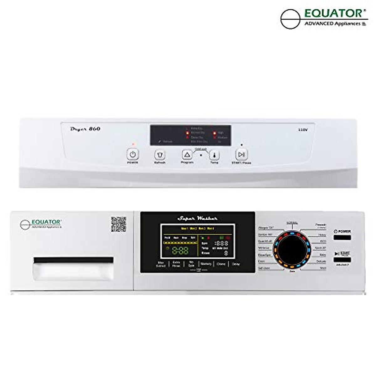 Equator 110V Laundry Centre 1.9 cf 1400RPM Washer+Vented 3.5cf Sensor/Refresh Dry