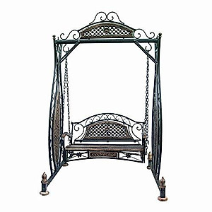 S K Modern Art Standard Size Wooden & Wrought Iron Fold-able Garden Swing,Jhula, Cradle