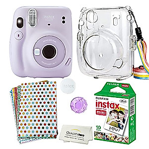 Fujifilm Instax Mini 11 Camera with Clear Case, Films and Stickers Bundle (Lilac Purple)