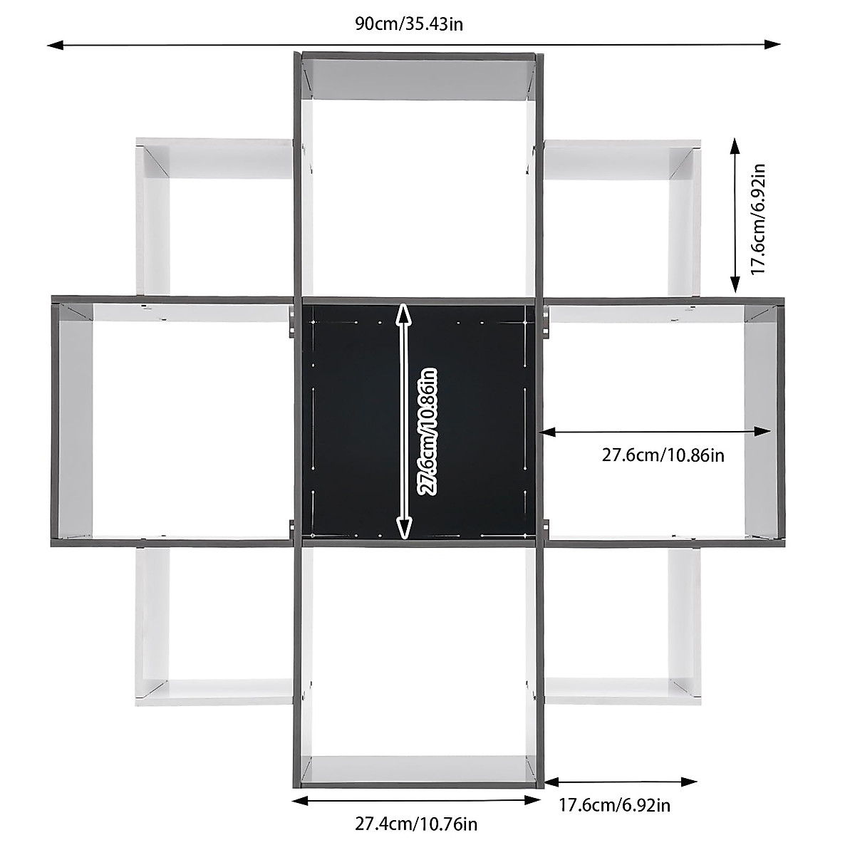 LyeXD 3 Tiers Wall Shelf w/9 Compartments, 35.43in Long Floating Shelf for Wall Multi-Grid Wall Mounted Bookcase up to 66.1lbs, Unique Bookshelf Storage Shelves for Bedroom (Black+White)