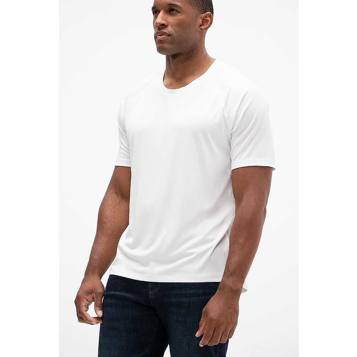 DEVOPS 5 Pack Men's UPF 50+ Sun Protection Moisture Wicking Dry-Fit Short Sleeve Workout T-Shirts (White/White/White/White/White, X-Large)