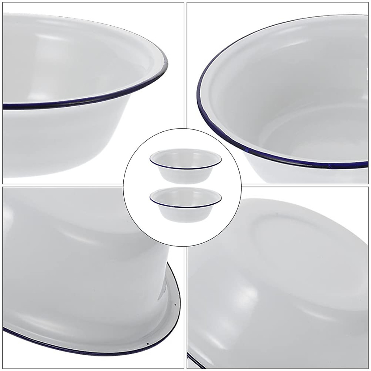 4Pcs Enamel Soup Bowl Vintage Enameled Basin Retro Enameled Bowl Enamel Mixing Bowl Enamelware Salad Serving Bowl Ramen Basin 14cm