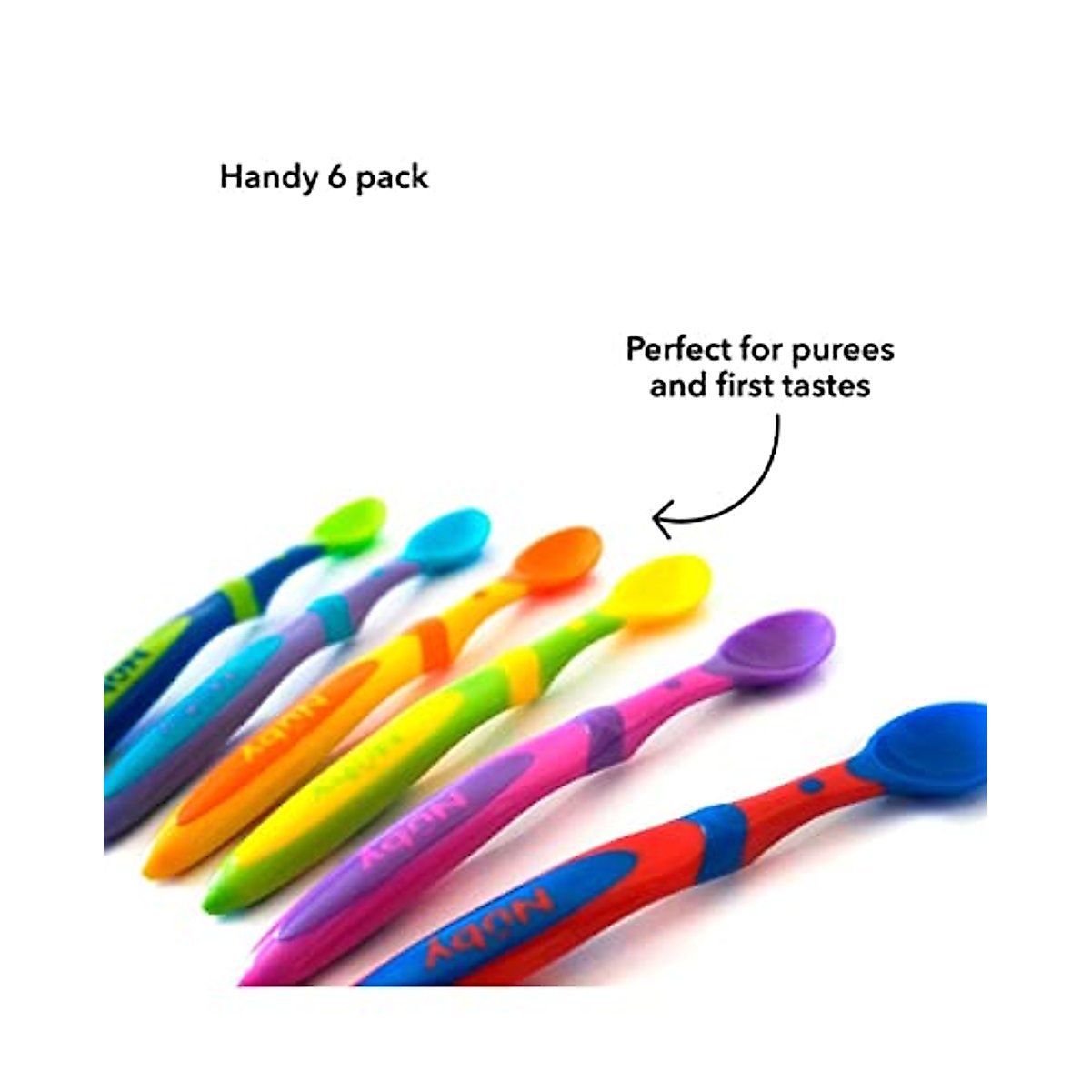 Nuby 6 Piece Long Handle Weaning Spoons, Assorted, One Size
