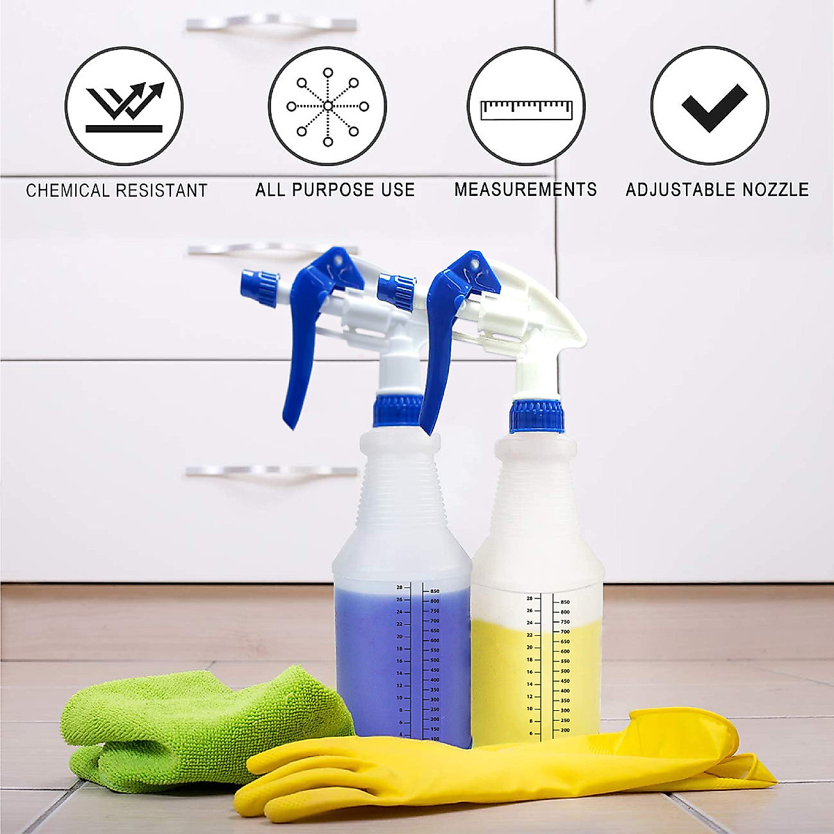 AMD Envases Plastic Spray Bottle (4 Pack, 28 Oz, All-Purpose) - bottles for cleaning solutions heavy duty squirt (Blue), 600076