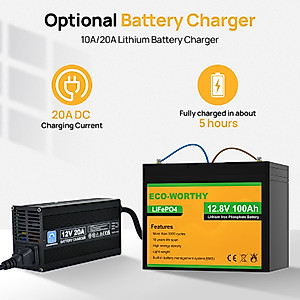 ECO-WORTHY 12V 100AH LiFePO4 Battery with 15000 Cycles, BMS - For RV, Marine, Solar Home Off-Grid System