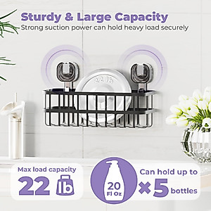 KariKaddy Shower Caddy Suction Cup 2 Pack, No Drilling Removable Shower Shelf, Heavy Duty Bathroom Shower Storage, Black Large&Small Shower Organizer Suction Rustproof, For Bathroom and Kitchen