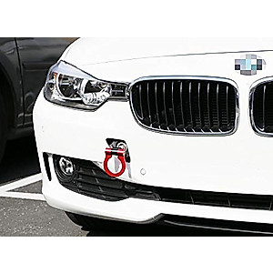 iJDMTOY Red Track Racing Style Tow Hook Ring Compatible With BMW 1 2 3 4 5 X1 X3 X4 X5 X6 Series, Compatible With MINI Cooper F54 F55 R60 R61, Made of Lightweight Aluminum
