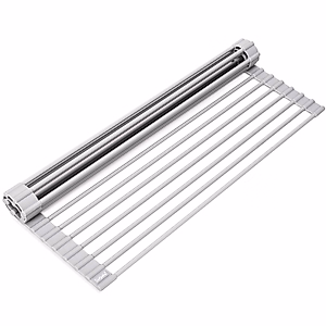 Surpahs Over The Sink Multipurpose Roll-Up Dish Drying Rack (Warm Gray, 17.5" x 13.1" - Small)