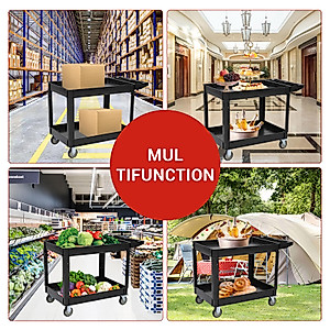 GarveeTech Service Cart 500-lb Utility Service PP Rolling cart with Two Trays and Brake Wheel for Warehouse/Garage/Cleaning/Manufacturing，45" 25" Black