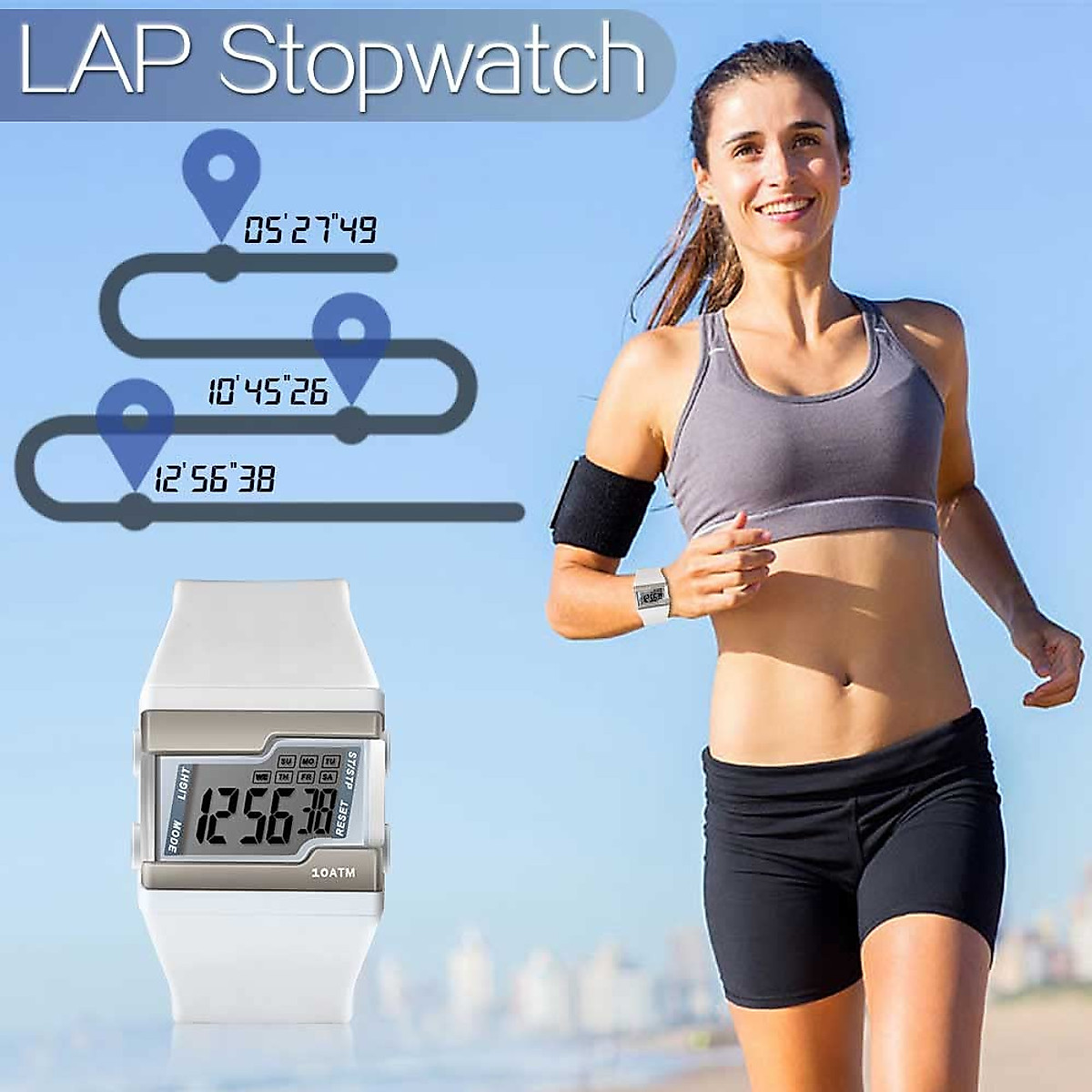 ILAME Digital Swimming Diving Wristwatch 10 ATM Waterproof with Multiple Functions of Lap Stopwatch, Alarm Clock, Calendar and Backlight